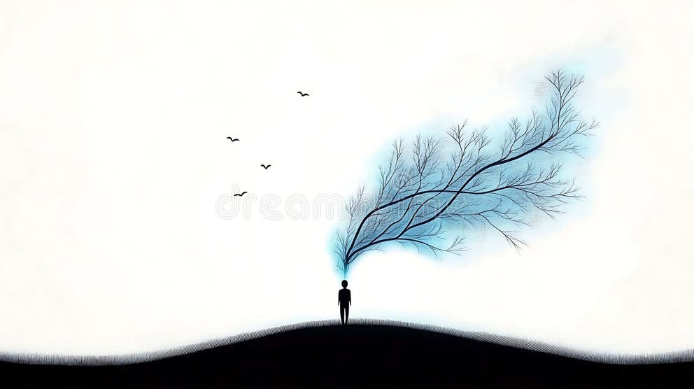 Human Mind Silhouette of a Person Stands Thoughts Visualized As Tree ...