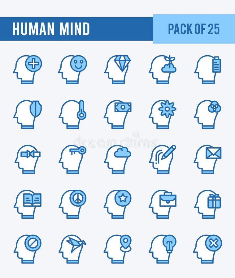 25 Human Mind. Two Color Icons Pack. Vector Illustration Stock Vector ...