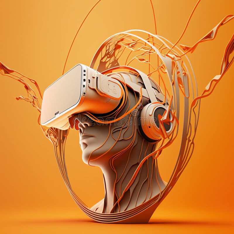 VR Headset on Model. Virtual Reality Interacting with Digital World. Ai ...