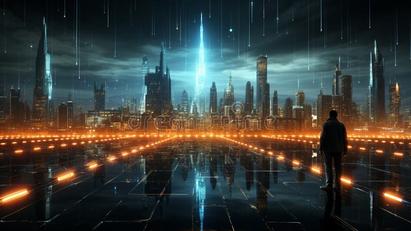 Human in a modern city stock illustration. Illustration of building ...