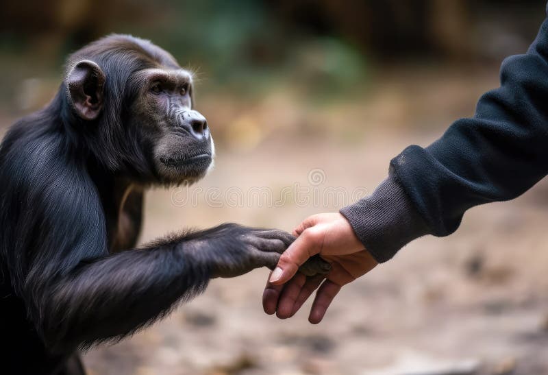 A Human and a Monkey Shaking Hands. Created with Generative AI Stock ...