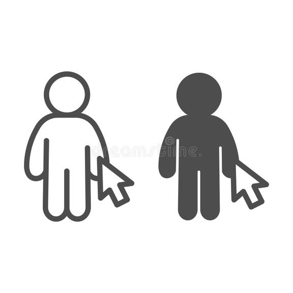 Human and Mouse Cursor Line and Solid Icon, Remote Work Concept. Vector ...