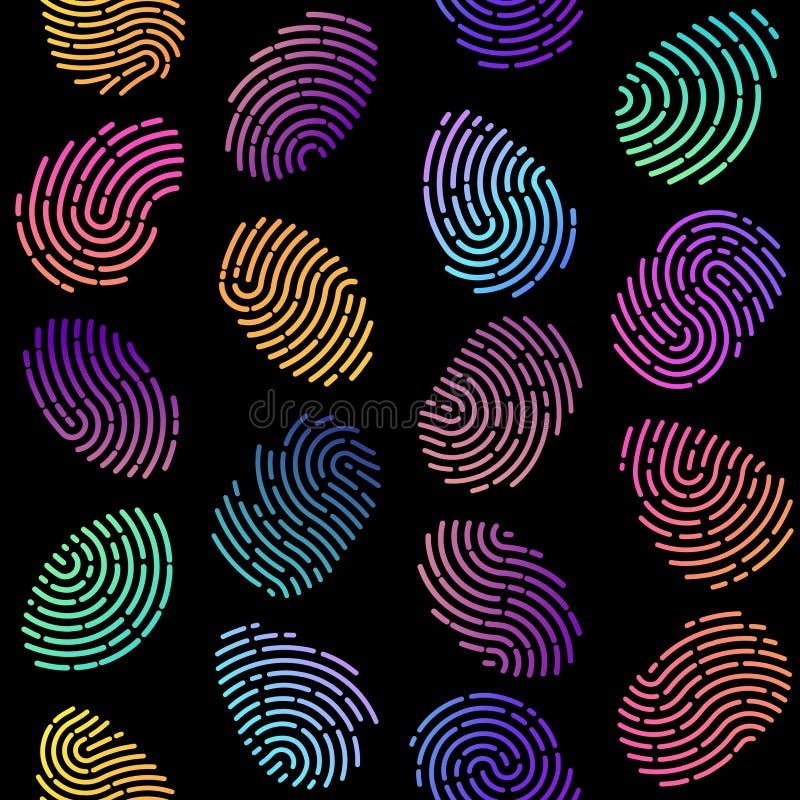 Human Multicolored Fingerprints Seamless Pattern. Fingermarks with Neon ...
