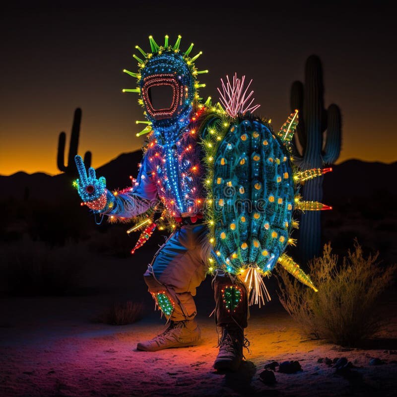 A Human in Neon Light Armor Stock Illustration - Illustration of stage ...