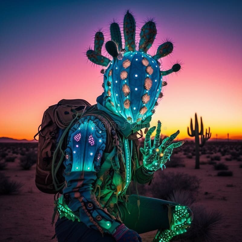 A Human in Neon Style Armor Stock Illustration - Illustration of flower ...