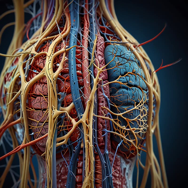 Human Nerves System with Arteries and Capillaries Stock Illustration ...