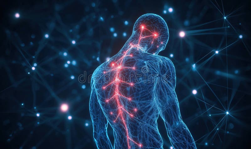 Human Nervous System Illustration with Glowing Neural Connections and ...