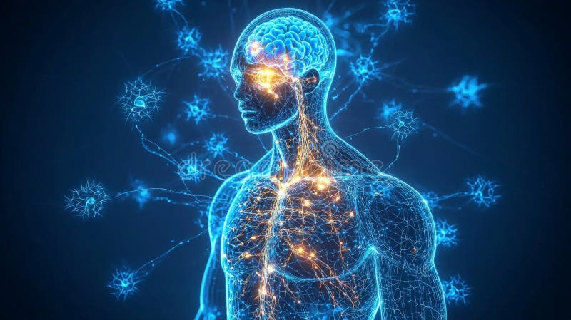 Human Neural Network Glowing in Abstract Digital Visualization Stock ...