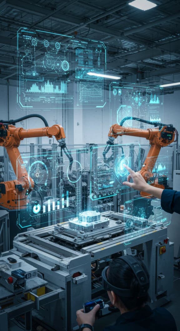 Human Operator Interacting with Robotic Arms and Holographic Interface ...