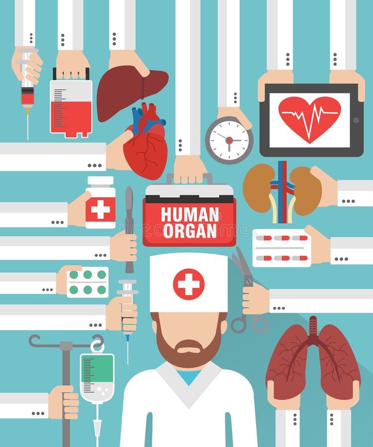 Human Organ for Transplantation Design Flat with Doctor Surgeon Stock ...