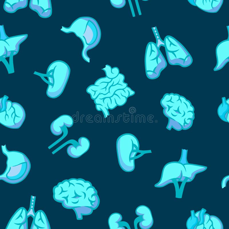 Human Organs Seamless Blue Pattern. Turquoise Lungs with Heart Muscle ...