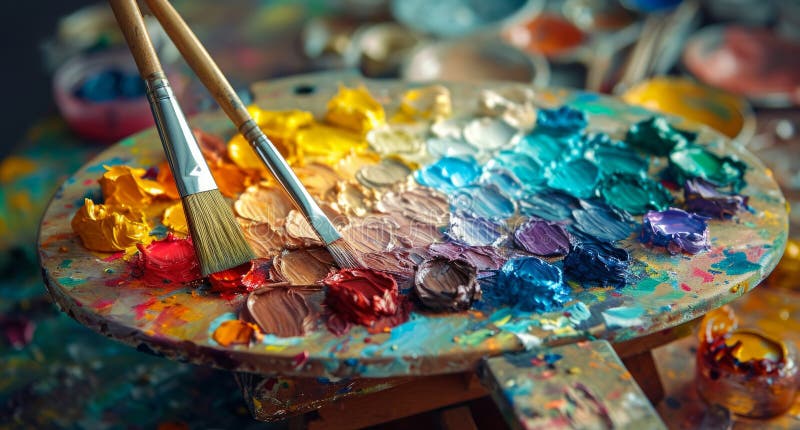 Human Painting with Colored Paints on a Palette Stock Image - Image of ...