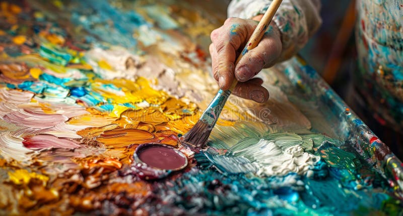 Human Painting with Colored Paints on a Palette Stock Image - Image of ...