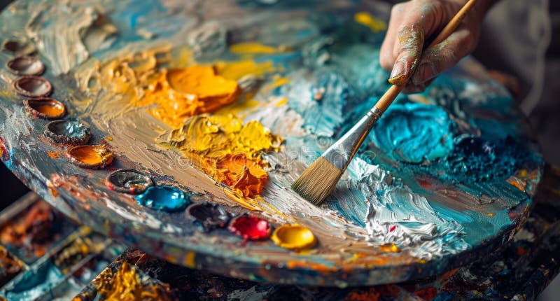Human Painting with Colored Paints on a Palette Stock Image - Image of ...
