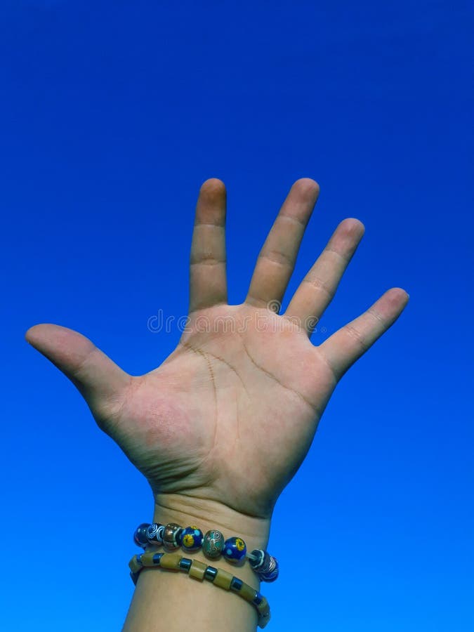 Human Palm Showing Fingers Spread Out on a Blue Background. Stock Image ...