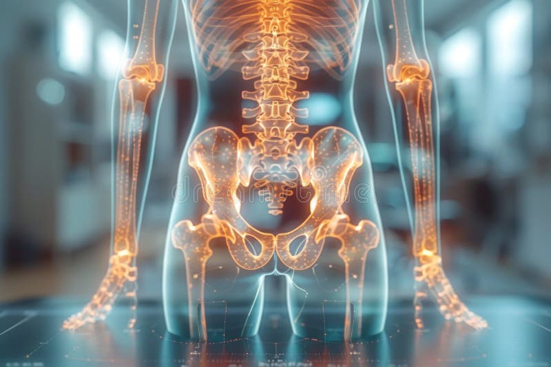 Human Pelvis and Hip Bones Structure, Blue X-ray Light Effect, 3D ...