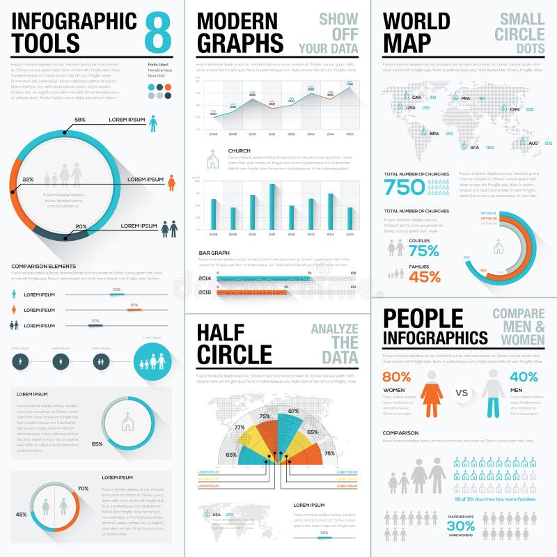 Human and People Infographic Vector Elements in Blue and Red Color ...