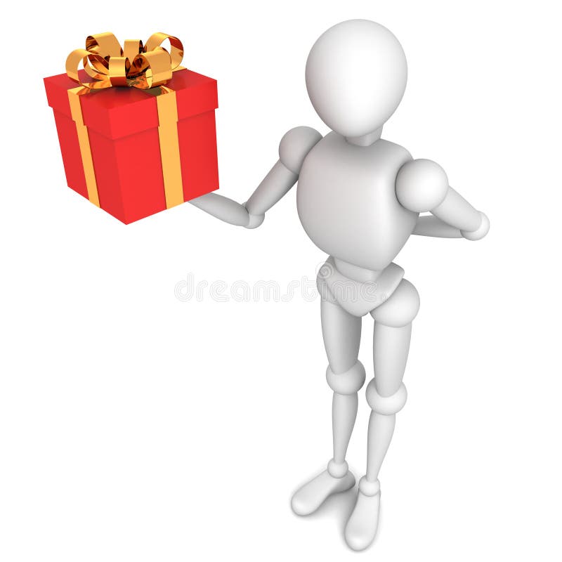 Human Peson Figure with Red Gift Box Stock Illustration - Illustration ...