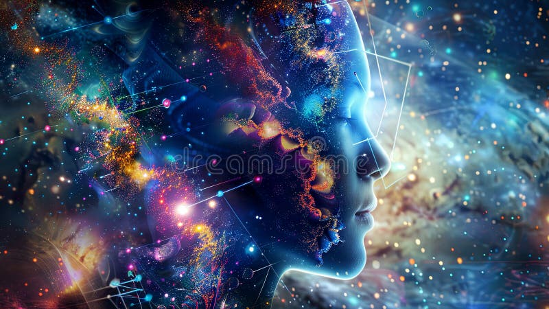 Human Profile in Boundless Energy of Cosmos, Symbolizing Continuous ...