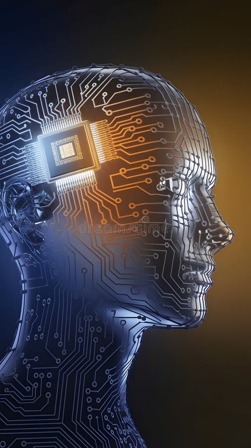 Human Profile Circuitry, Glowing Embedded Chip Evokes Tech Future Stock ...