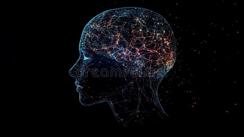 Human Profile with Illuminated Neural Network and Blue Tones Stock ...