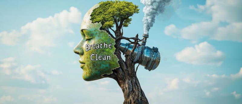 A Human Profile Merging with a Tree, Featuring a Smokestack and the ...