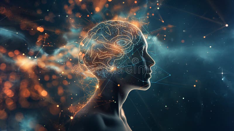 A Human Profile Shows a Glowing Brain, Symbolizing Biotech S Fusion ...