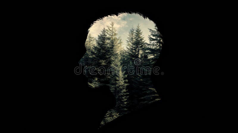 Human Profile Silhouette Filled with Forest Scenery Representing the ...