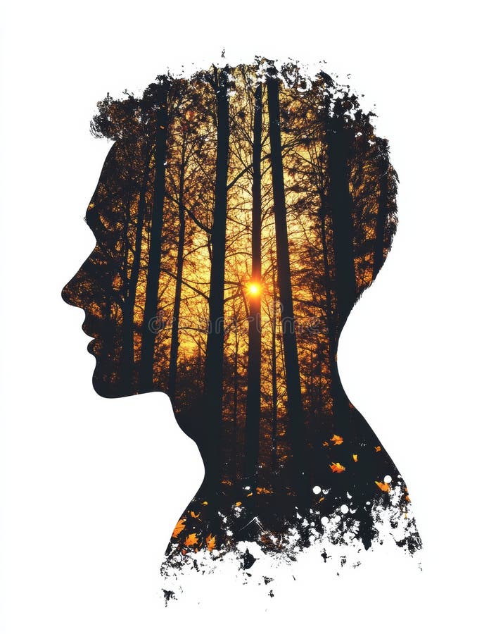 Human Profile Silhouette Filled with Forest Texture Represents the ...