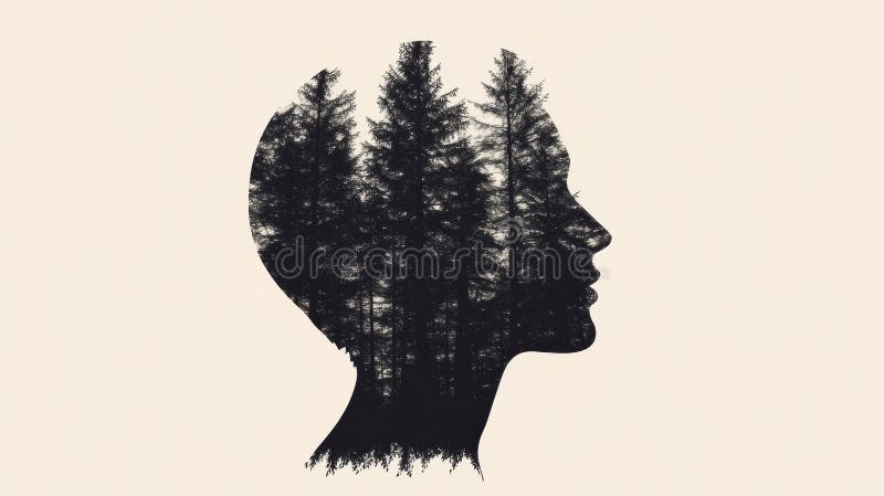 Human Profile Silhouette Filled with Forest Texture Represents Nature ...