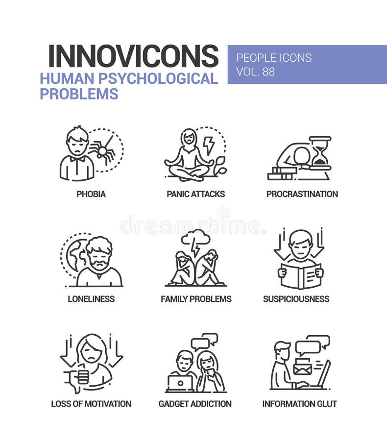 Human Psychological Problems - Line Design Style Icons Set Stock Vector ...