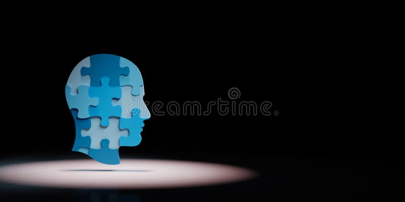 Human Puzzle Head Shape Spotlighted on Black Background Stock ...