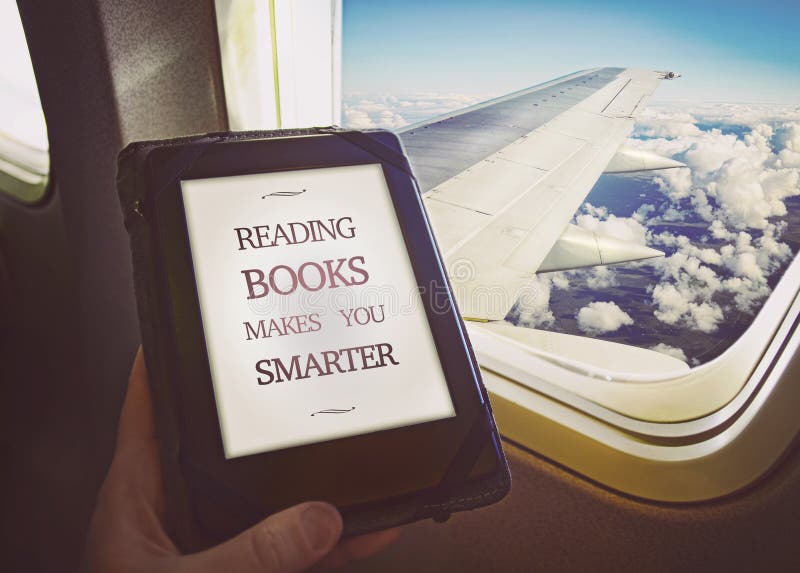 Human Reading Book Inside Airplane Stock Image - Image of flight, page ...