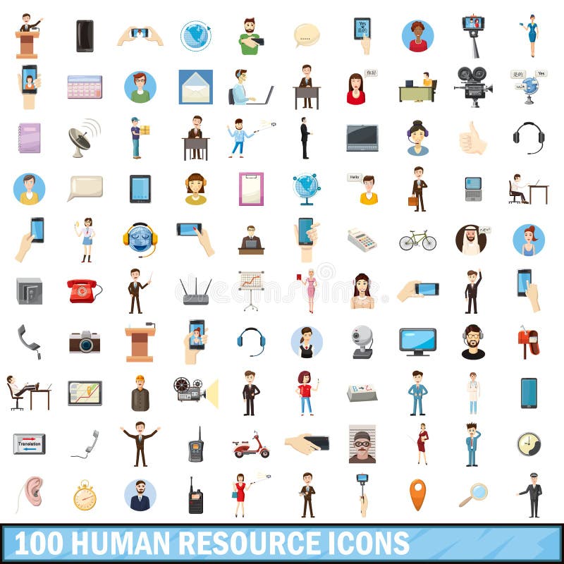 100 Human Resource Icons Set, Cartoon Style Stock Vector - Illustration ...