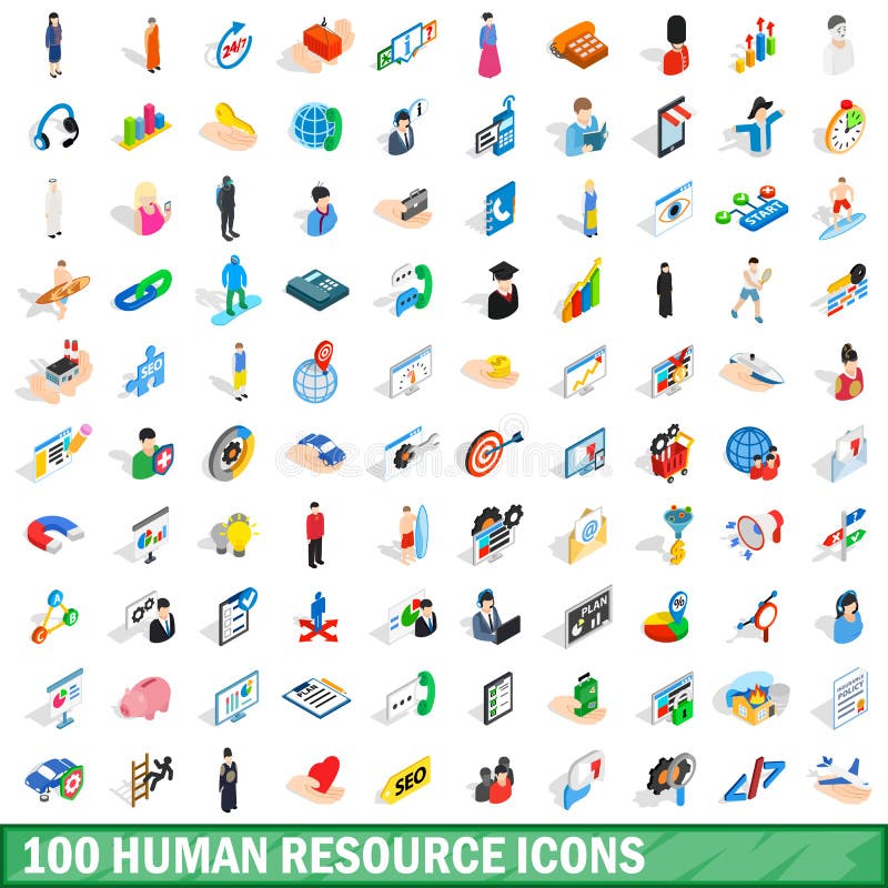 100 Human Resource Icons Set, Isometric 3d Style Stock Vector ...