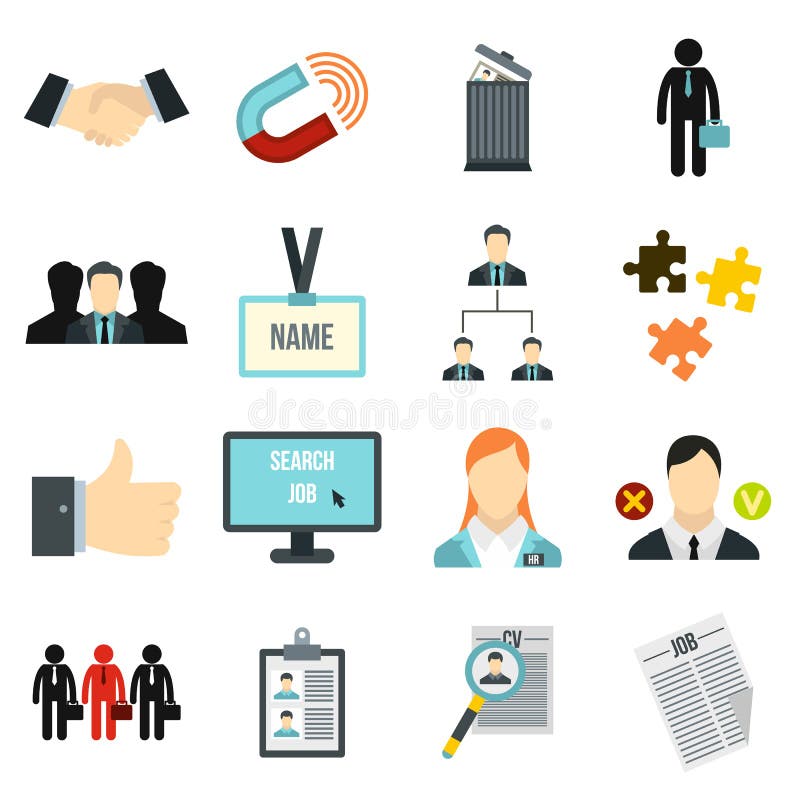 Human Resource Management Icons Set, Flat Style Stock Illustration ...