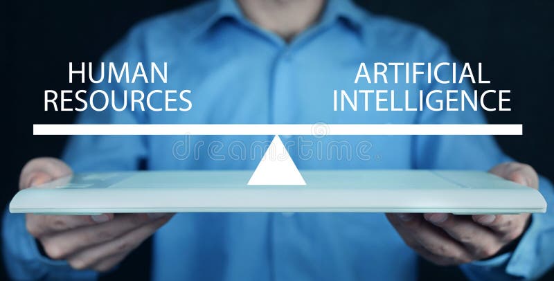 Human Resources and Artificial Intelligence Text on Scales Stock Image ...