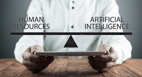 Human Resources and Artificial Intelligence Text on Scales Stock Image ...