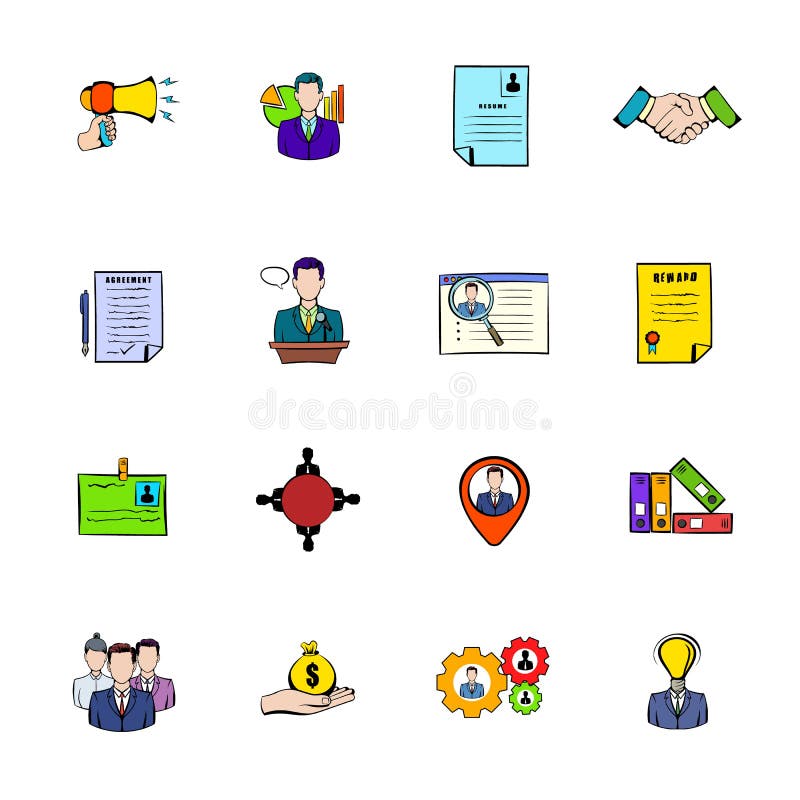 Human Resources Icons Set Cartoon Stock Vector - Illustration of ...