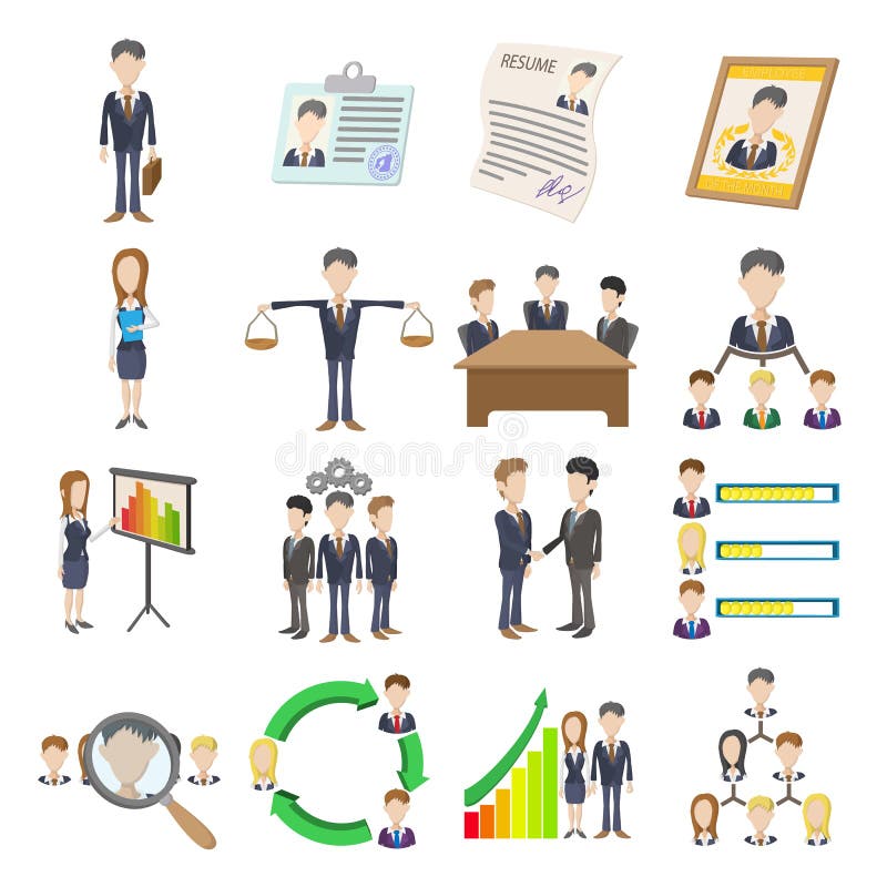 Human Resources Icons Set Cartoon Stock Vector - Illustration of people ...