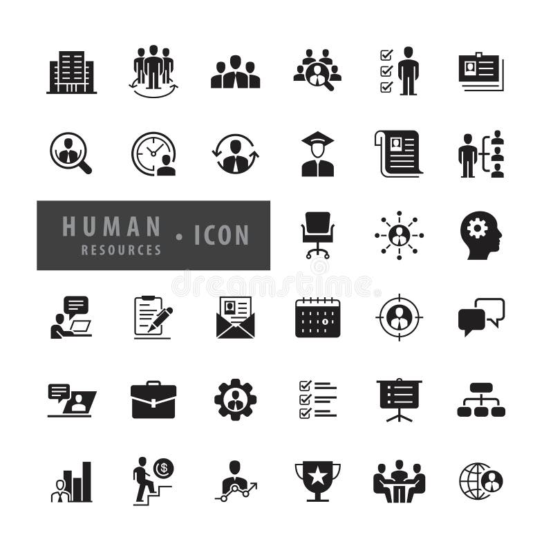 Human Resources Linear Icons Set, Black Icons Modern Design Style Stock ...