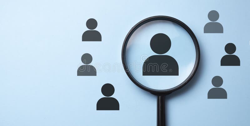 Human Resources Management and Recruitment Concept. Magnifying Glass is ...