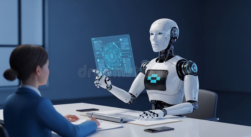 Human Resources Meeting with Advanced Robot Ai Assistant for Future ...