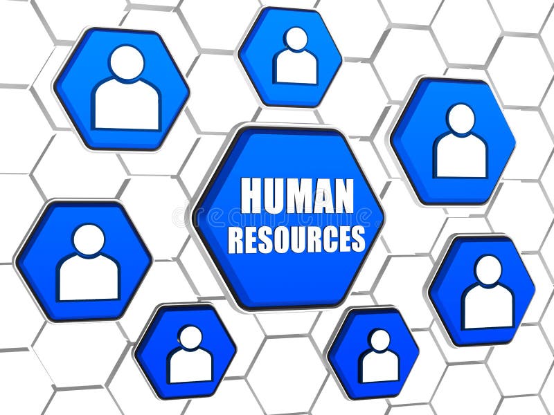 Human Resources and Person Signs in Blue Hexagons Stock Illustration ...