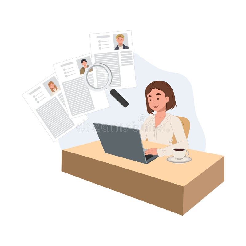 Human Resources Professional Using Magnifying Glass for Job Application ...
