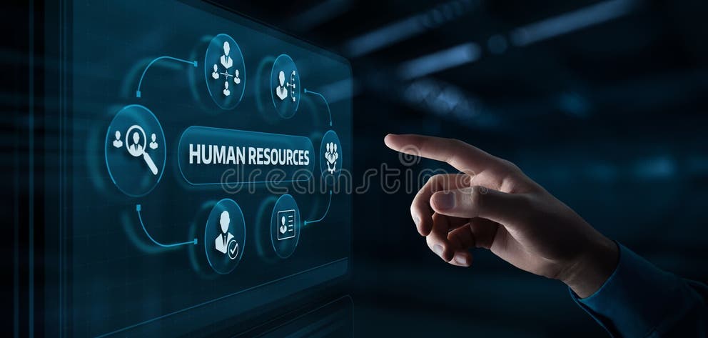 Human Resources and Recruitment Concept with HR Icons. Hand Touching HR ...