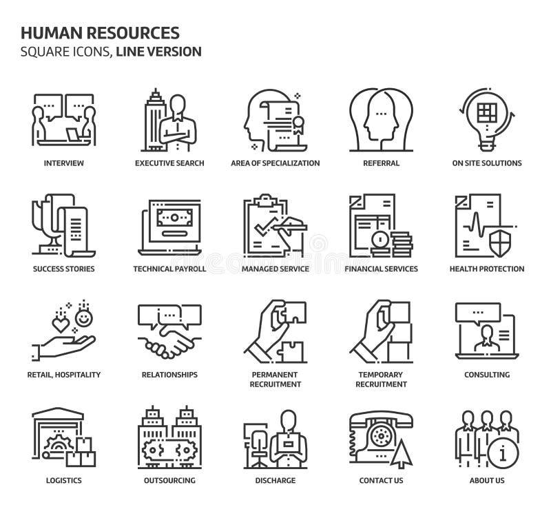 Human Resources, Square Icon Set Stock Vector - Illustration of ...