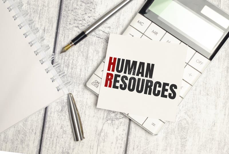 Human Resources Text on Sticker with Calculator, Glasses and Magnifier ...