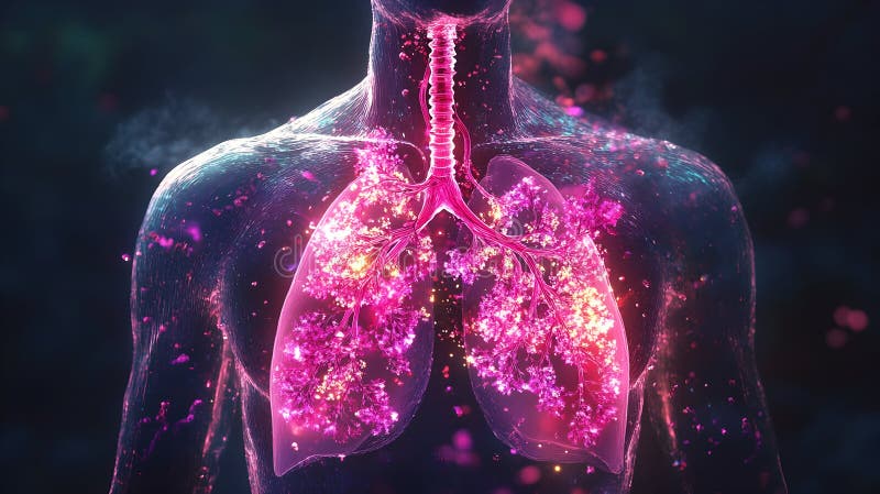 Human Respiratory System: Glowing Lungs and Trachea Highlighted in ...