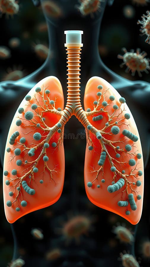 Human Respiratory System with Pathogen Particles Highlighting Lung ...